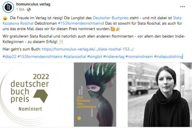 Deutscher Buchpreis 2022: homunculus geht mit Slata Roschal und „153 ...
